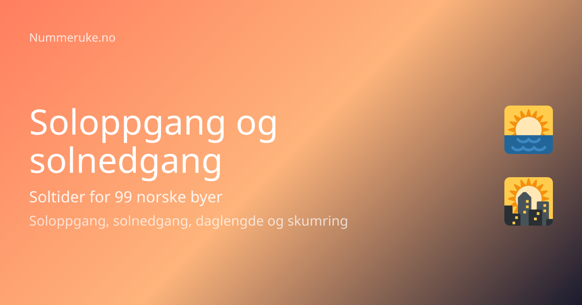 Soloppgang og solnedgang i Norge i dag – 26. mai 2026 | Nummeruke.no
